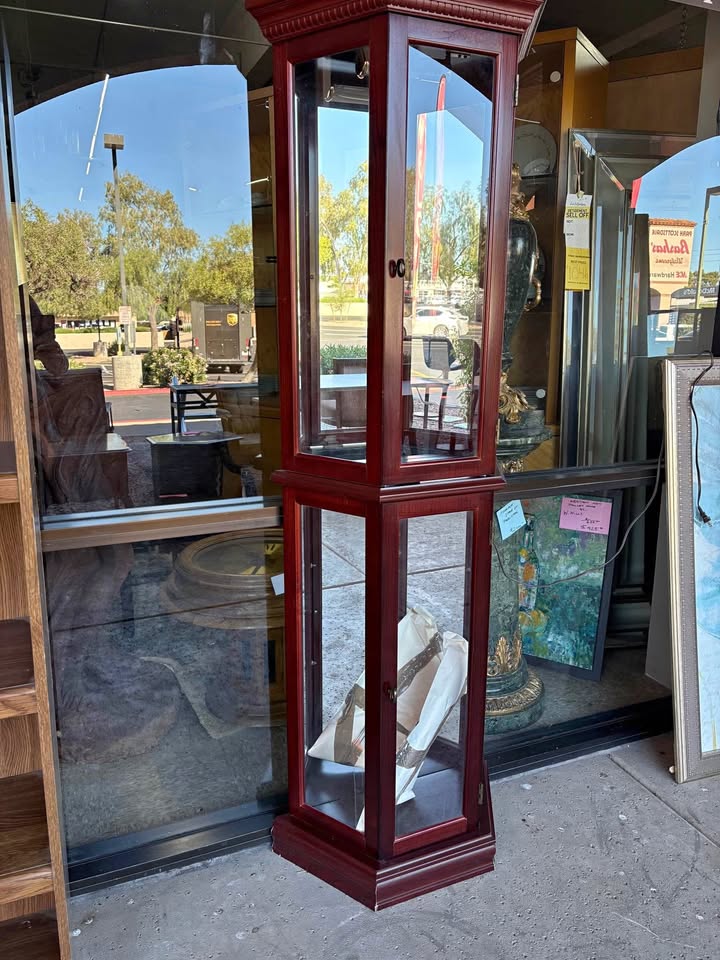 Dark Cherry Wood Lighted Curio Cabinet - Got Legs Furniture & Décor